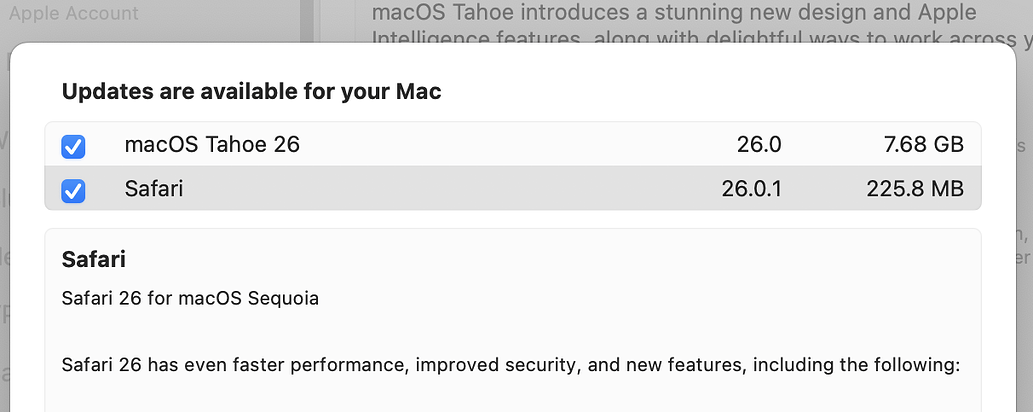 There is already a Safari 26.0.1 - TidBITS Talk - TidBITS Talk
