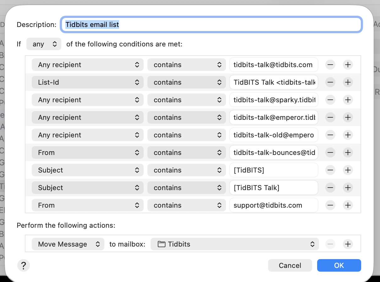 Mail Filter Not Working for TidBITS Talk - Site Feedback - TidBITS Talk